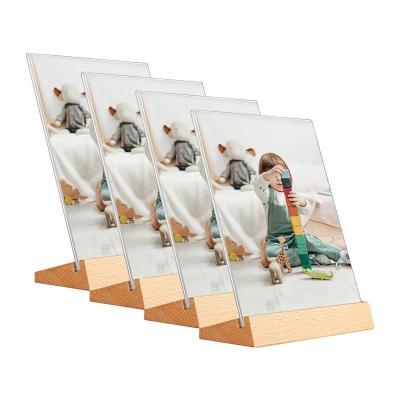 China Acrylic Tabletop Photo Frames With Wood Stand For Libraries Restaurants for sale