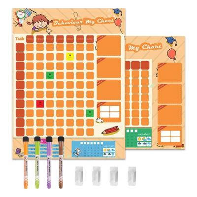 China Removable Erasable Preschool Reward Chart With Marker Pen And Pen Clip for sale