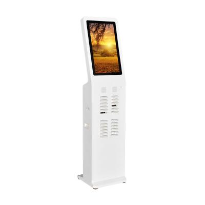 China 21.5 Inch Indoor Public Advertising Screen with Power Bank Rental Station Terminal Charger Sharing Kiosk Mall Airport Hospital for sale