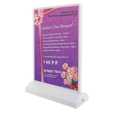 China A4/A5 Rechargeable Acrylic Led Table Menu Display Holder with 8000K Color Temperature for sale