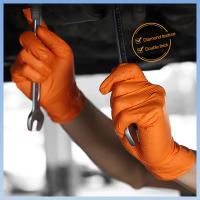 China Anti Slip Disposable Nitrile Gloves Heavy Duty 7Mil 8Mil Orange Textured for sale