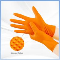 China Orange Disposable Nitrile Work Gloves Powder Free Diamond Texture Industrial 100 Pcs Box for sale