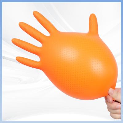 China Orange Diamond Textured Disposable Nitrile Gloves Latex Free 100 Pcs Box for sale