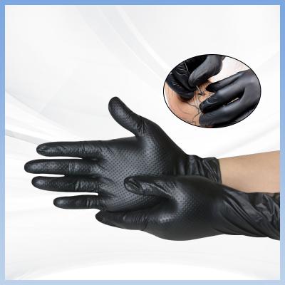 China Disposable Nitrile Gloves Black Diamond Pattern Oil Proof Wear Resistant for Car Repair 100 Pcs per Box for sale