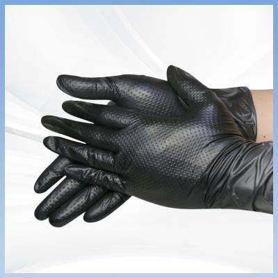 China OEM 6mil 8mil Black Nitrile Gloves Diamond Print Industrial Disposable Gloves 100pcs for sale