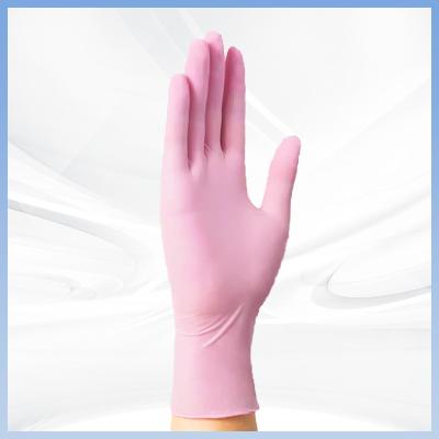 China Convenient 9 Inches Pink Synthetic Nitrile Gloves 100 Pcs/ Box for sale