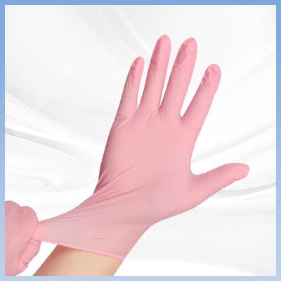 China Pink Synthetic Nitrile Disposable Gloves 9 Inch for Dental Exam S M L XL for sale