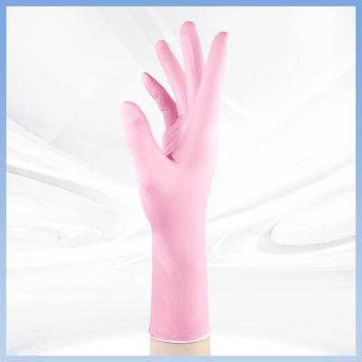 China Pink Disposable Synthetic Nitrile Gloves Powder Free 12 Inch ASTM Certified for sale