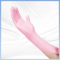 China Pink Disposable Synthetic Nitrile Gloves 9 Inch Extra Strong Tensile Strength Oil Resistance for sale
