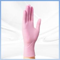 China Pink Disposable Synthetic Nitrile Gloves 9 Inch Extra Strong Tensile Strength Oil Resistance for sale