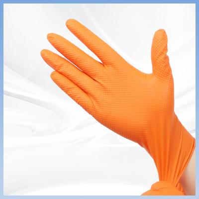 China Orange Diamond Pattern Disposable Nitrile Gloves Powder-Free Thickened 6 Mil Protective Work Gloves for sale