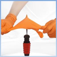China Orange Diamond Textured Disposable Nitrile Gloves 6 Mil Heavy Duty Non Slip Work Gloves for sale