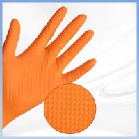 China Orange Diamond Textured Disposable Nitrile Gloves 6 Mil Heavy Duty Non Slip Work Gloves for sale