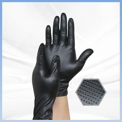 China Diamond Textured Nitrile Disposable Gloves 6 Mil Heavy Duty Non Slip Black Orange S to XXL for sale