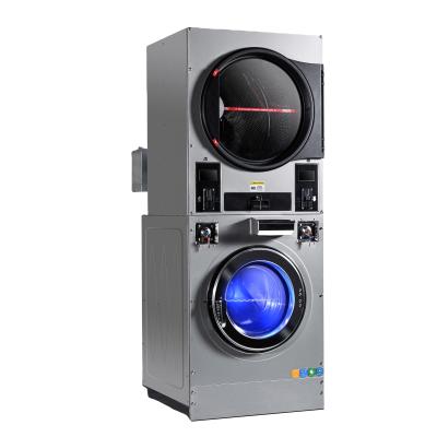 China 22kg Laundromat Stacked Washer and Dryer Industrial Laundry Wash Machines Double Washer Dryer for Hotel University for sale