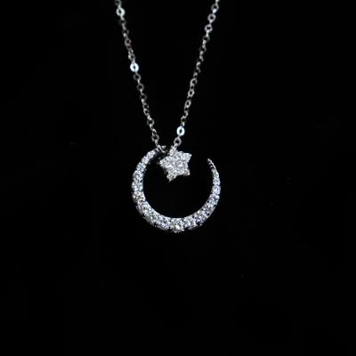China 18K White Gold Crescent Moon Star Lab-Grown Diamond Necklace 1-3 Carat VVS Clarity for Weddings and Anniversaries for sale