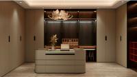 China Custom Wood Grain Walk-In Closet with 18mm Melamine Doors and Integrated Shoe Rack Design for sale