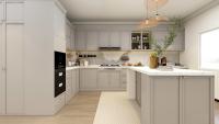 China Custom L-Shaped Kitchen Cabinet with Island Table - Marble Countertop & Solid Wood Construction - 20-40 Day Delivery for sale