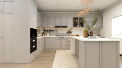 China Custom L-Shaped Kitchen Cabinet with Island Table - Marble Countertop & Solid Wood Construction - 20-40 Day Delivery for sale