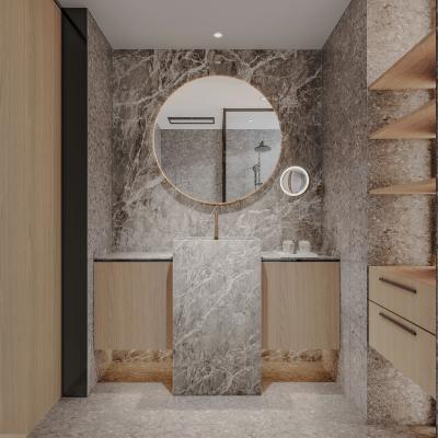 China Custom Wood Grain Bathroom Vanity with LED Mirror & Storage Cabinet - 20-40 Day Lead Time, Multiple Size Options for sale