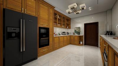 China Traditional Solid Wood Kitchen Cabinet Set with White Quartz Countertop | 20-40 Day Custom Production | U-Shaped Design for sale