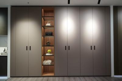 China 18mm Solid Wood Wardrobe with LED Lighting and Bag Display Rack - Custom Closet with Blum Hardware for sale
