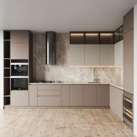China Modern EB Kitchen Cabinets Beige Wooden L-Shaped Storage System with 20-40 Day Custom Production for sale