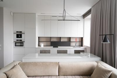China EB Modern Contemporary White Kitchen Cabinets with Dining Table - 20-40 Day Custom Production with Professional Design Services for sale