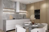 China Custom L-Shaped Kitchen Cabinet System with White Countertop and Wood Grain Finish - 20-40 Day Production for sale