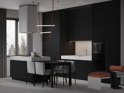China Custom Matte Black Kitchen Cabinet System with Island Table - 20-40 Day Production | Bespoke Storage Solutions for sale