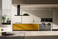 China Custom White PET Kitchen Cabinets with Yellow Dining Table - 20-40 Day Custom Manufacturing for sale