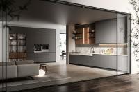 China Customized PET Kitchen Cabinet Modern Gray with Wine Display - 20-40 Day Lead Time, Handle-less Design for sale
