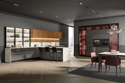 China Modern Lacquer Kitchen Cabinet with Wine Display Case - Custom 20-40 Day Production & Professional Installation Services for sale