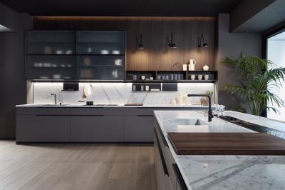 China L-Shaped Lacquer Kitchen Cabinet - Custom Modern Design with 20-40 Day Lead Time and Grey Finish Options for sale