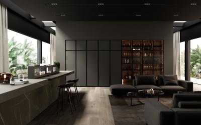 China Custom Lacquer Kitchen Cabinet with Breakfast Bar - 20-40 Day Lead Time, Deep Grey & White Design for sale