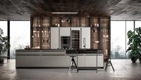 China Custom Modern Kitchen Cabinet with Glass Wine Case & Bar Table - Walnut Finish, 20-40 Day Lead Time for sale
