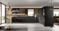 China L-Shaped Black Modern Kitchen Cabinet System with PET Door Panels - 20-40 Day Custom Production for sale