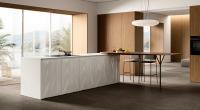 China Custom Wood Kitchen Cabinets with Integrated Dining Table - 20-40 Day Lead Time, White Finish & Wood Grain Design for sale