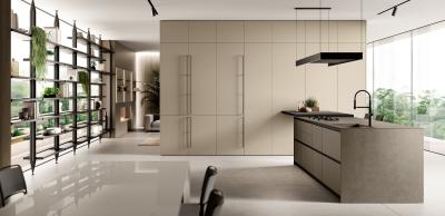 China Custom UV Kitchen Cabinet with Bar Table - Minimalist Design 20-40 Day Lead Time High-Gloss Finish for sale