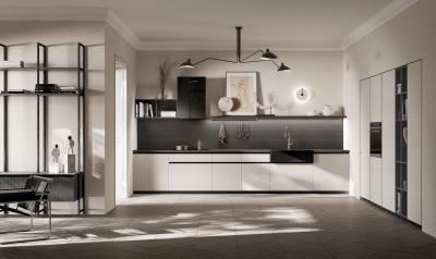 China Custom EGGER Kitchen Cabinet Modern White Black Design 20-40 Day Lead Time Professional Installation for sale