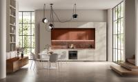 China Brown Red Melamine Kitchen Cabinet Custom Fitted Design 20-40 Day Production with Scratch-Resistant Surface for sale