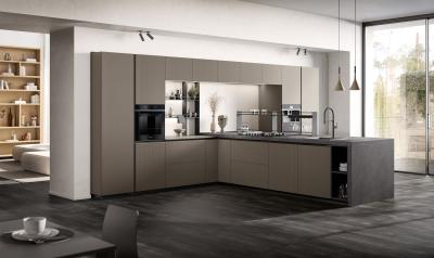 China Classic Modern Grey Kitchen Cabinets with Bar Table - Custom Fitted Design in 20-40 Day Lead Time for sale