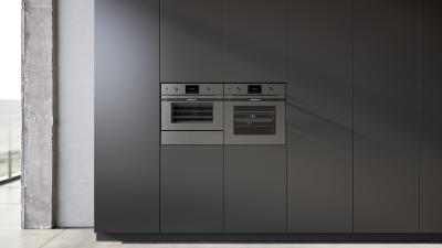 China Black Melamine Kitchen Cabinet with Island Table - Scratch & Moisture Resistant - 20-40 Day Custom Production for sale