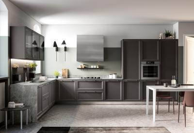 China L-Shaped Melamine Kitchen Cabinet in Dark Grey - Customizable 20-40 Day Lead Time with Scratch-Resistant Surface for sale