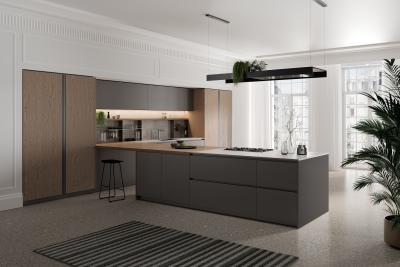 China T-Shaped Classic Wood Kitchen Cabinet Set with Dining Bar - Custom 20-40 Day Installation for sale