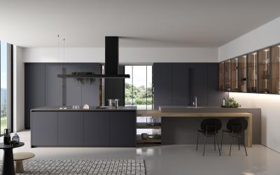 China Custom Black Wood Kitchen Cabinets with Display Wine Case - 20-40 Day Lead Time & Professional Installation for sale