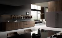 China Modern Black Wood Veneer Kitchen Cabinets with Glass Showcase - 20-40 Day Custom Production for sale