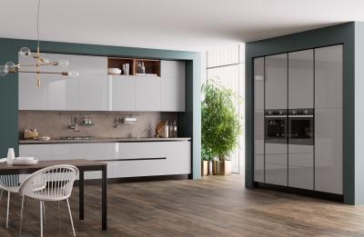 China Custom L-Shaped Lacquer Kitchen Cabinets - 20-40 Day Lead Time with High-Gloss Green & White Finishes for sale
