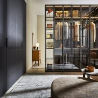 China Custom Luxury Modern Wardrobe with Glass Door LED Light 180cm High End Bedroom Closet Furniture for sale