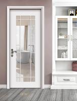 China Custom Single Open Interior Door 880×2050mm with White Glass Euclidean Geometric Pattern Design for sale